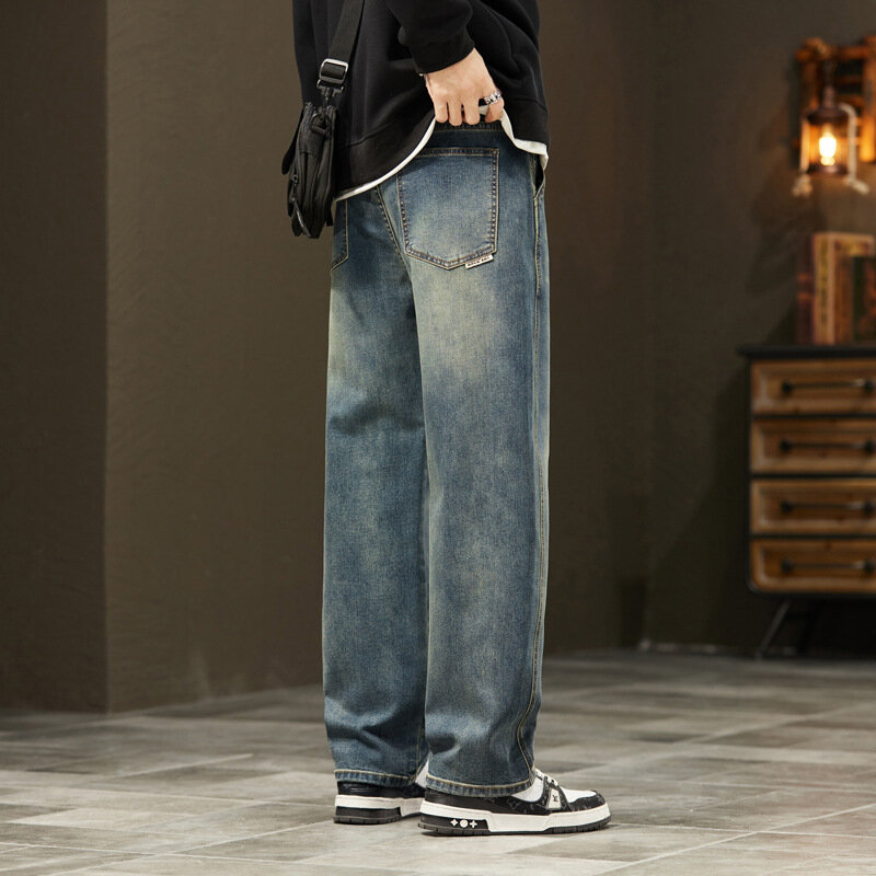 Слим тапер джинсы Rong Американские ретро джинсы мужские прямые широкие новинки сезонные широкие хайстрит повседневные длинные брюки, Размер_29