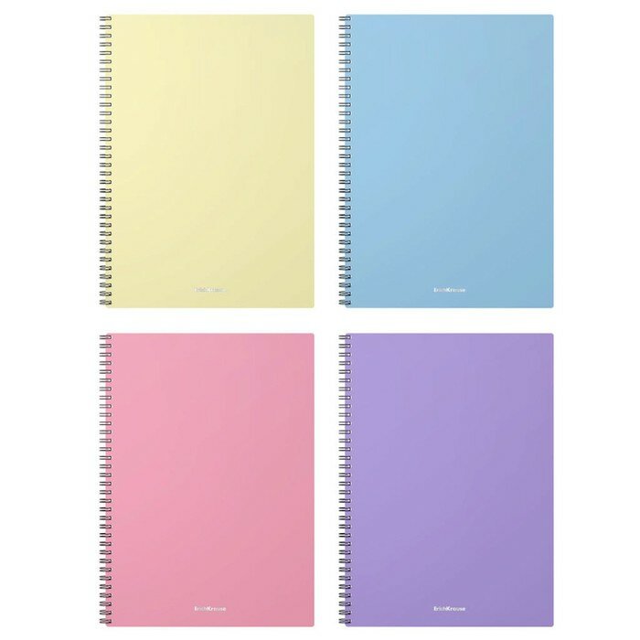 Тетрадь А4 на спирали, 80 листов в клетку, ErichKrause Pastel, пластиковая обложка, микс