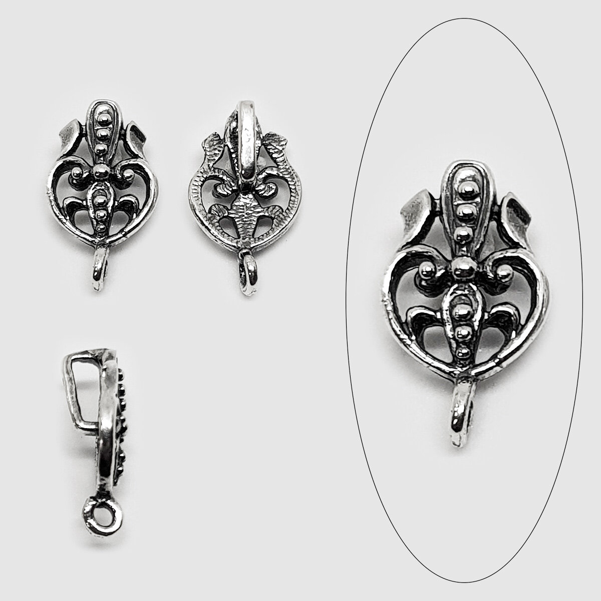 Держатель, 16.5х10х5мм, Скифский, базовый материал - латунь, посеребренный с чернением, 2 шт.