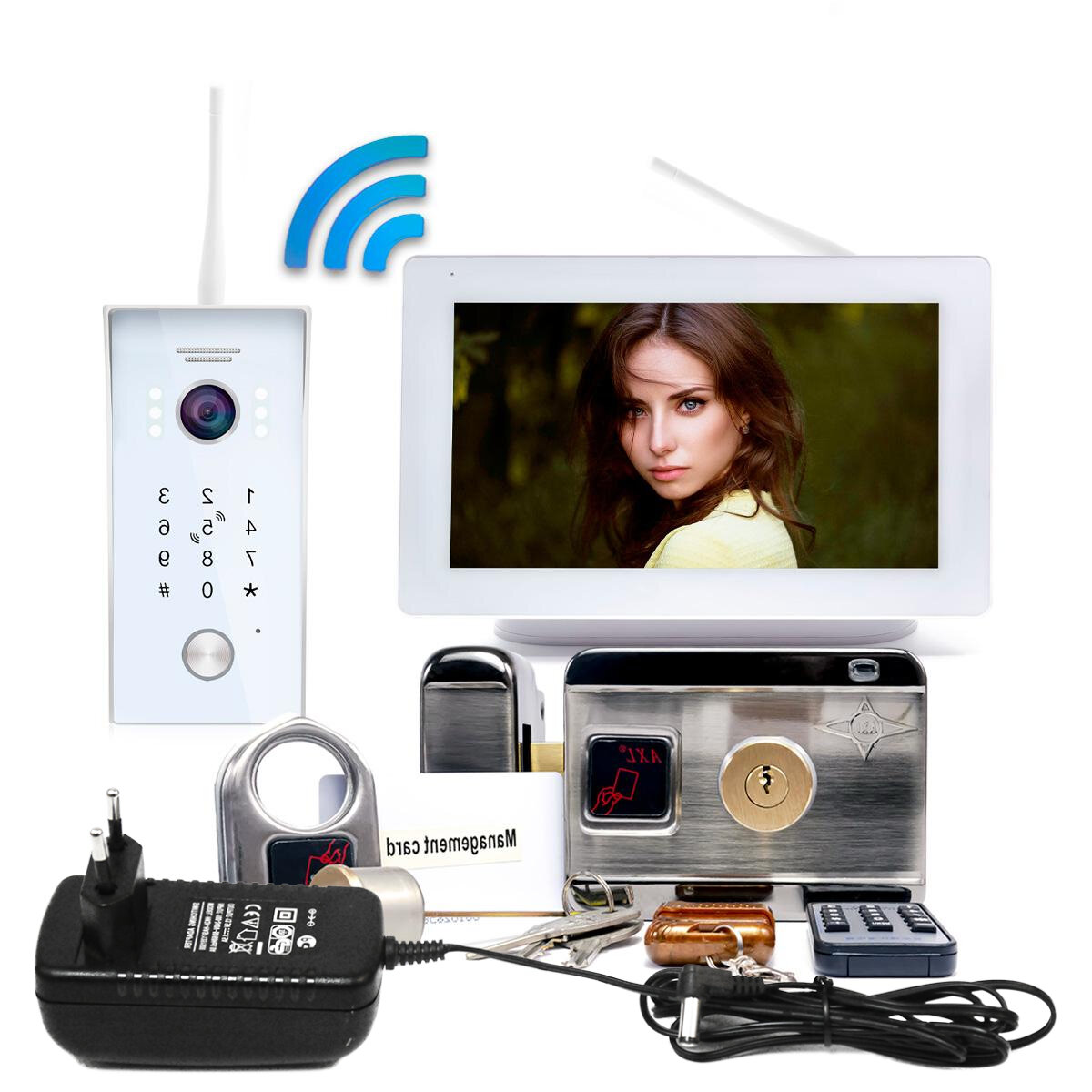 Беспроводной домофон TUYA и электромеханический замок AX066 - SkyNet (1+0+AX-066)-700-Tuya-HD (C76223OK) и радиоканальная вызывная панель с кодовым