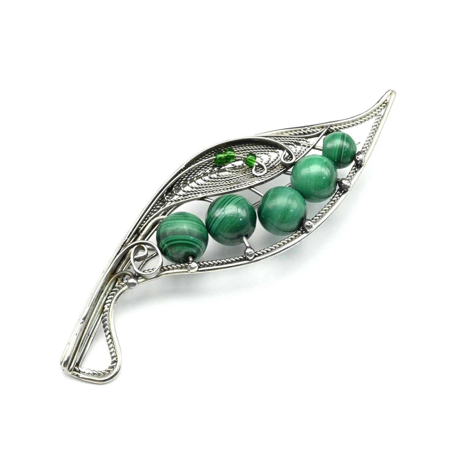 Брошь, малахит