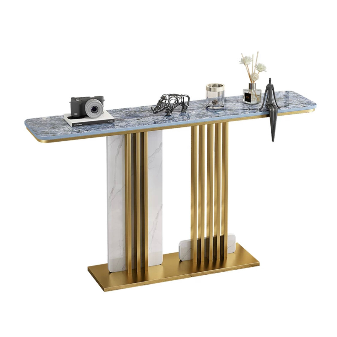 Консоль Carson (Основание золото/ столешница цвет голубой /150см)