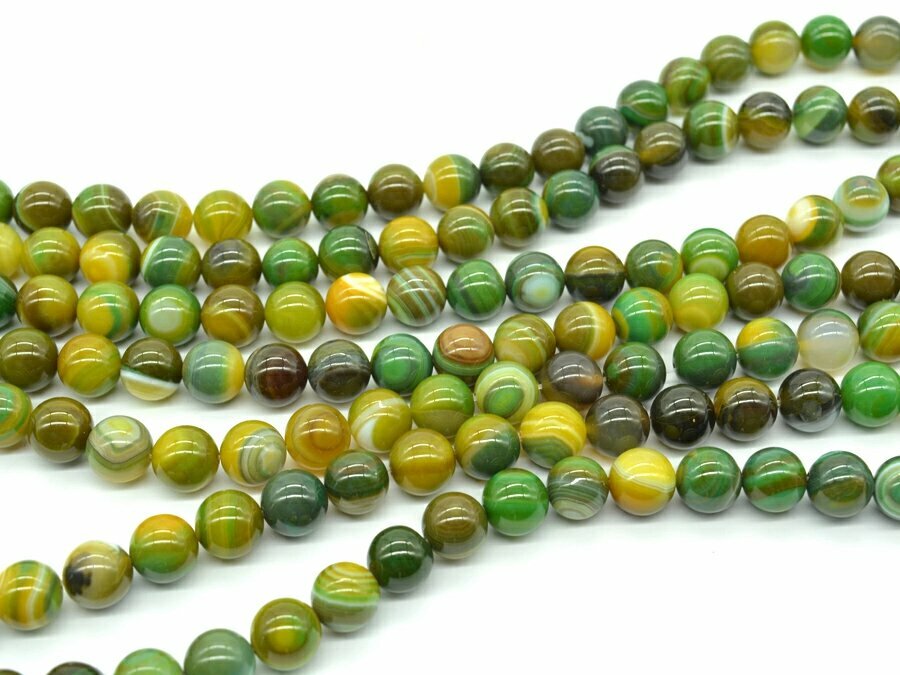 Бусины из агата тонированного шарик 10мм цв. желто-зеленый, 38см, 38 бусин .