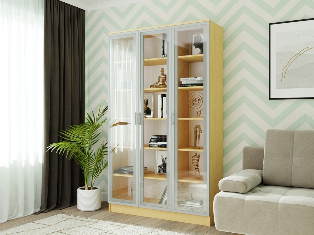 Книжный шкаф МебельЛэнд24 Альма - 13 Клен 120x40x200 желтый