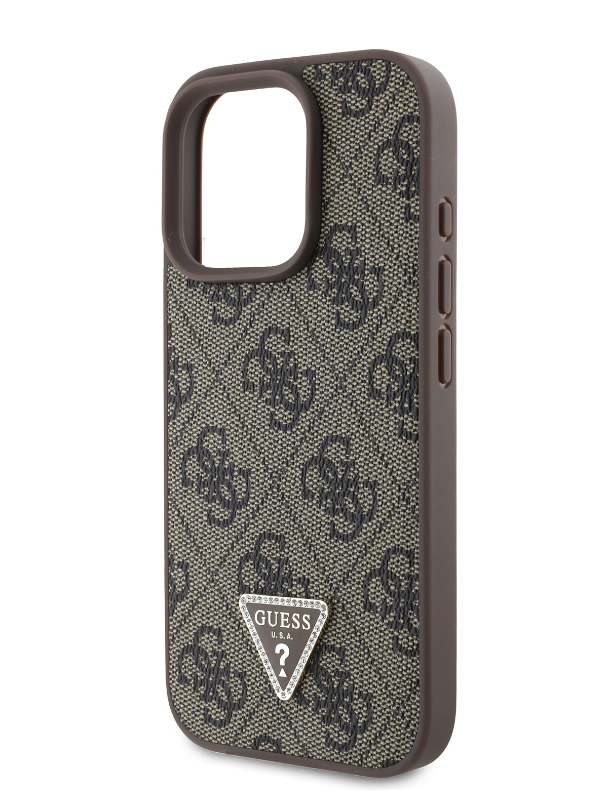 Guess для iPhone 16 Pro чехол Crossbody PU 4G Triangle Diamond logo Hard + Universal Strap Brown