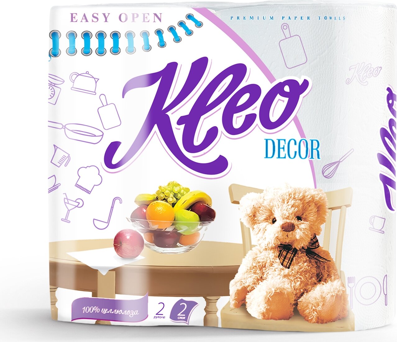 Полотенца бумажные Kleo "Decor", двухслойные, цвет: белый, 2 рулона