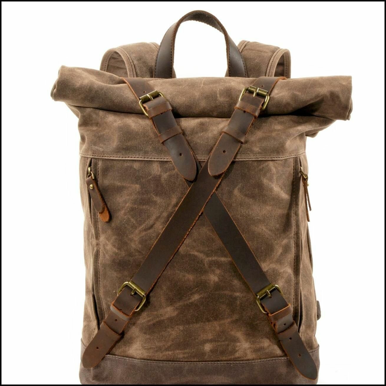 Рюкзак из канваса и натруальной кожи, латунь туристический. Винтаж тканевый походный рюкзак городской-Romantic Home