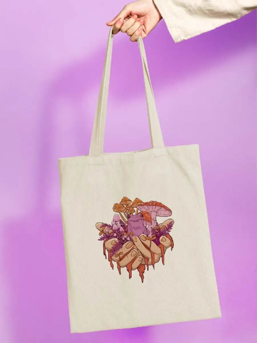 Сумка шоппер  на плечо женская холщевая с принтом Лягушка