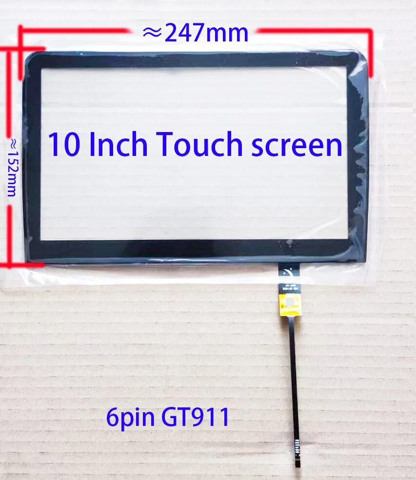 10-дюймовый сенсорный экран, дигитайзер, сенсорное стекло Paenl для Android Radio ≈247*152 мм GT911, 6 контактов