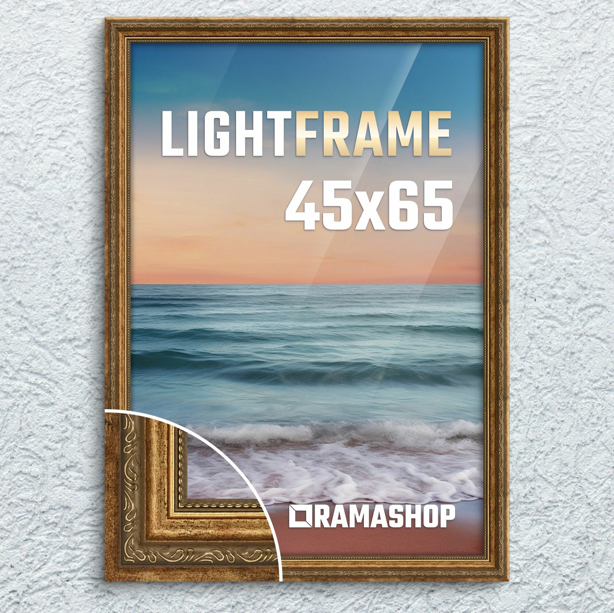 Рамка для фото 45х65 см, серия "Light Frame", фоторамка багетная. Бронза, классический профиль 32х24 мм. Пластик