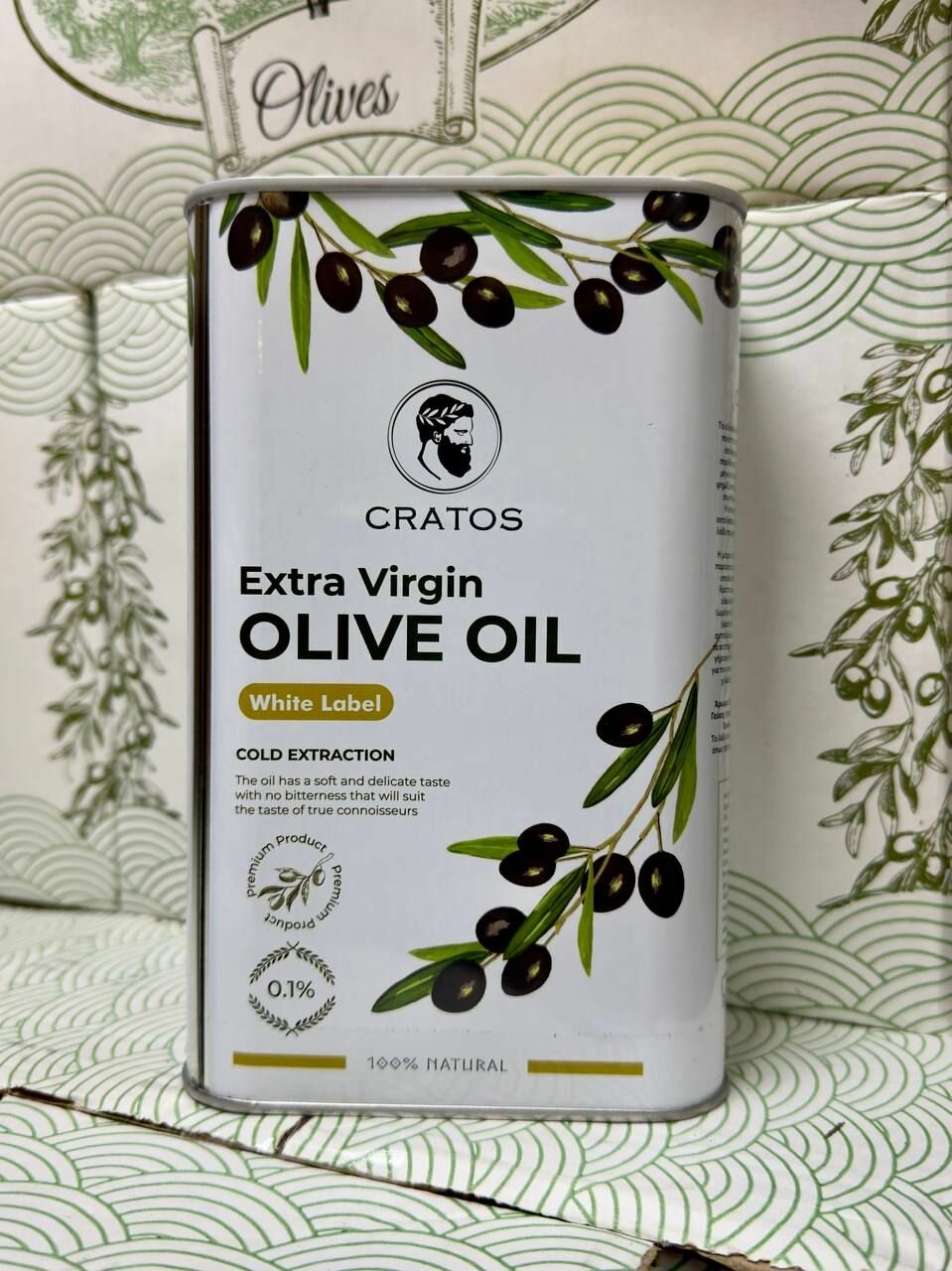 Оливковое масло Cratos Extra Virgin Olive Oil нерафинированное первого холодного отжима, Греция, 5 л, жестяная банка