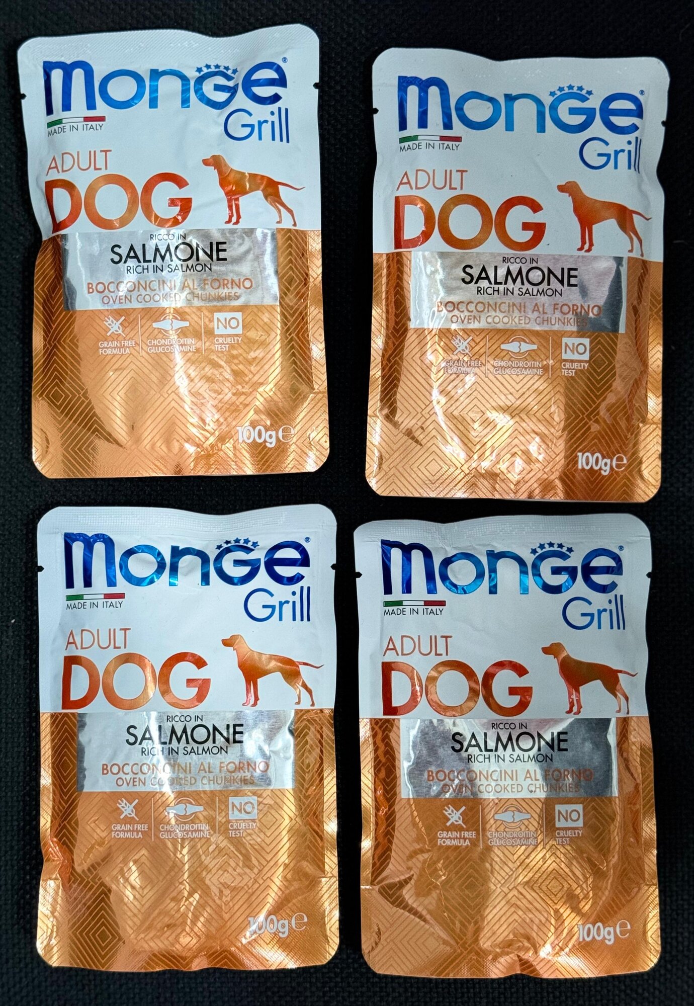 Влажный корм для в собак Monge GRILL POUCH SALMONE, с лососем, 100 г, 4 шт.