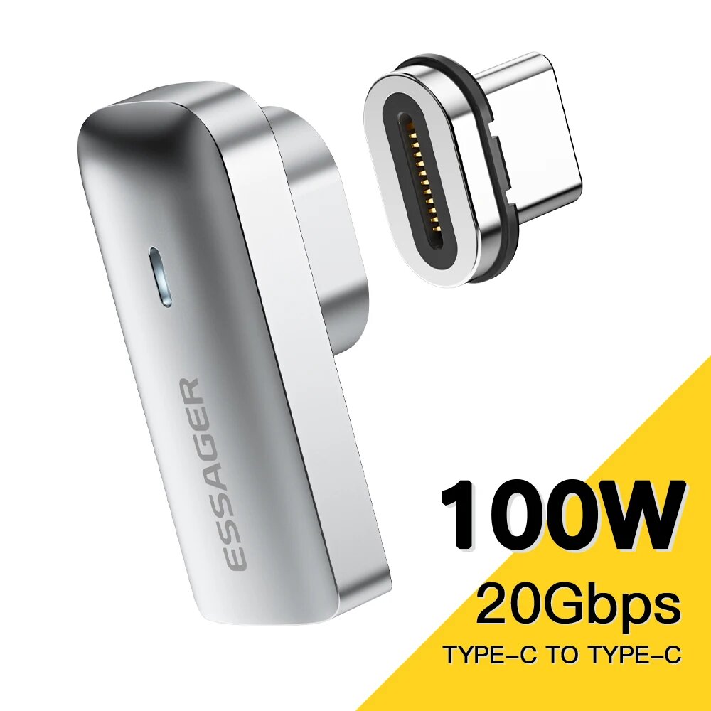 Essager PD 100 Вт USB Type C Магнитный зарядный адаптер USB-магнитный разъем для быстрой зарядки 20 Гбит/с Синхронизация данных 4K при 60 Гц для ноутбука Macbook