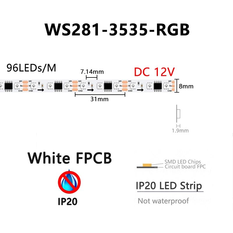 RGB светодиодная лента WS281-3535 96LED/M 12V IP20