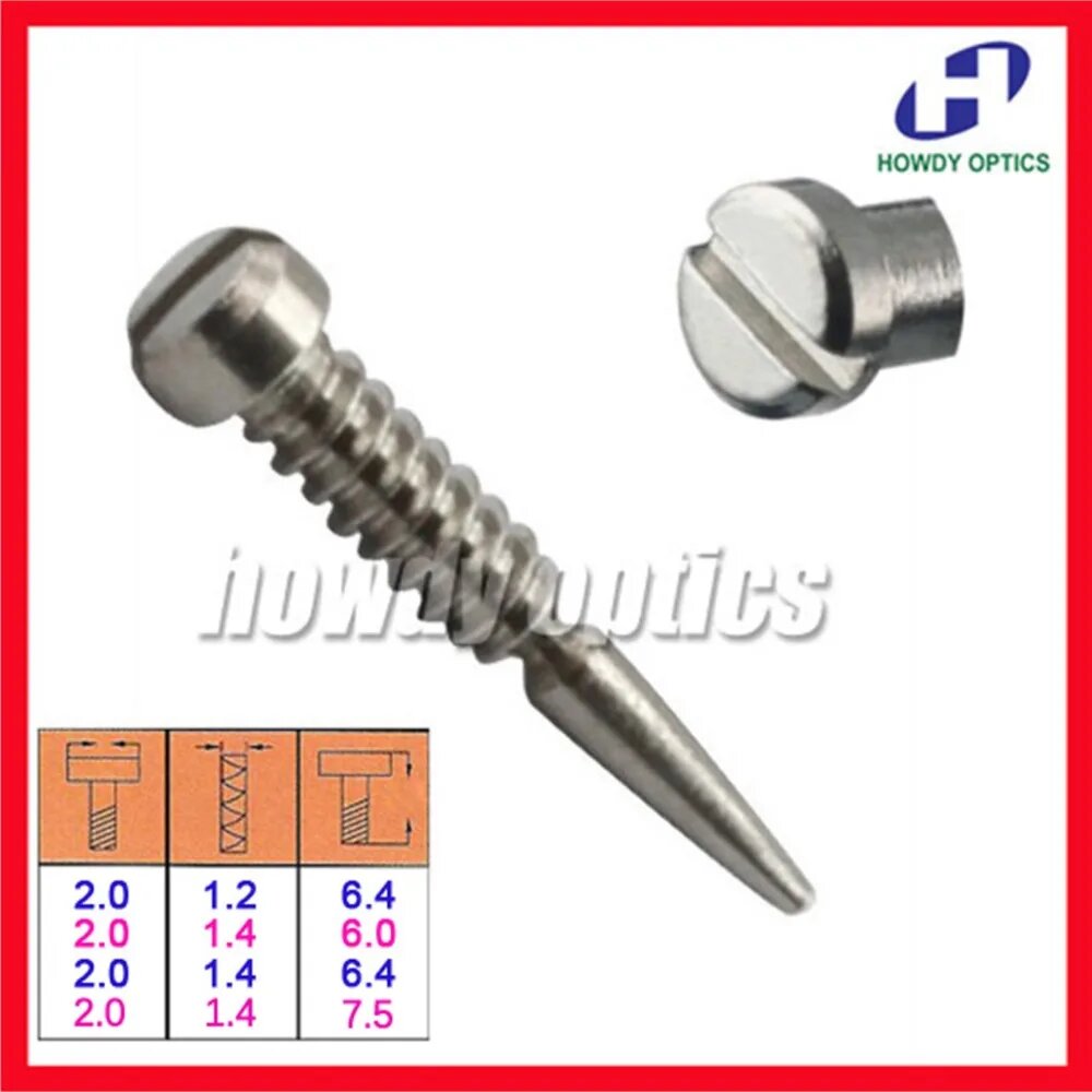 Винты для очков Sinooptic, нержавеющая сталь, J 2.0x1.2x8.0mm, серебристые