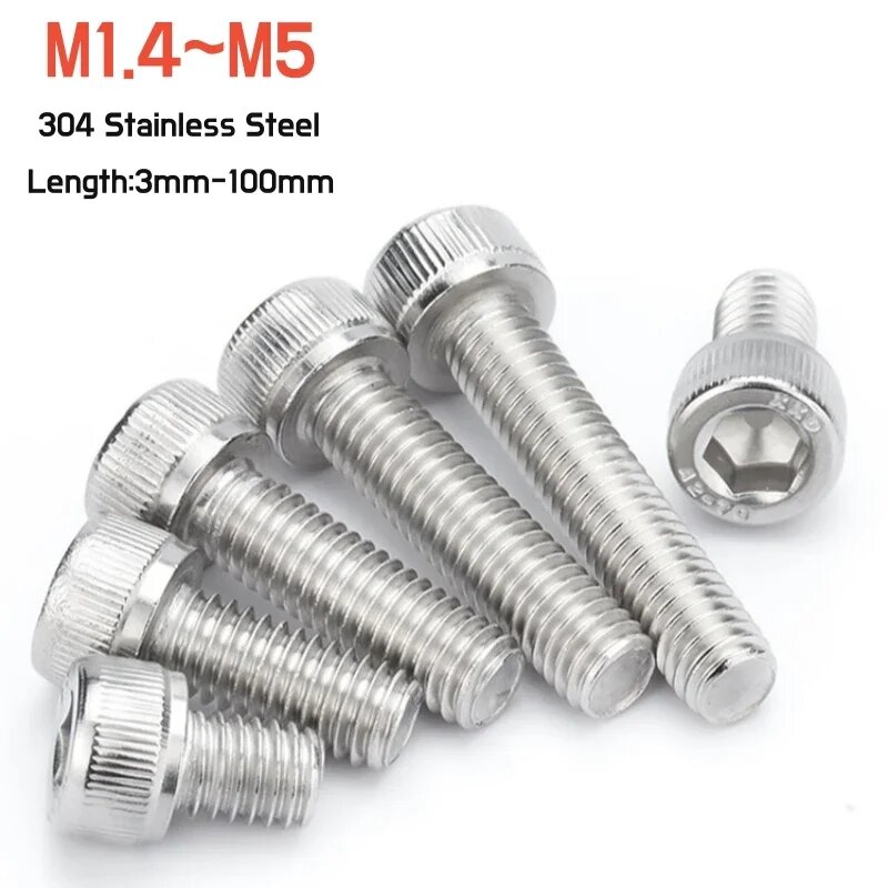 Болты шестигранные M1.4/M1.6/M2/M2.5/M3/M4/M5 304/A2-70 из нержавеющей стали, 3-100 мм