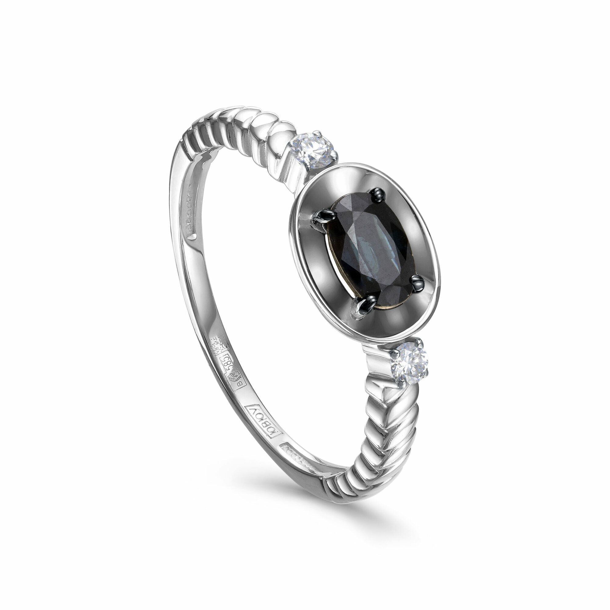 Кольцо, белое золото, 585 проба, сапфир, бриллиант