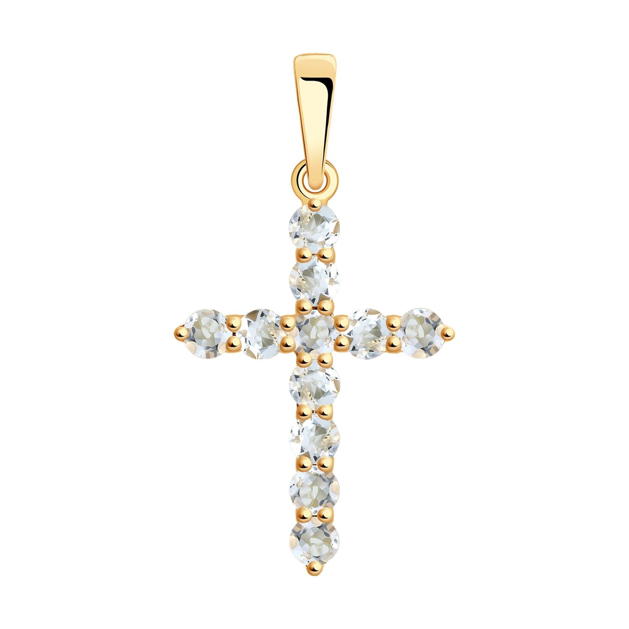 Крестик, красное золото, 585 проба, топаз