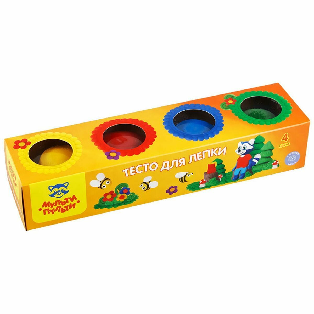 Масса для лепки Мульти-Пульти "Енот на пасеке", 4 цвета по 90г, картон (ТЛ_13469)