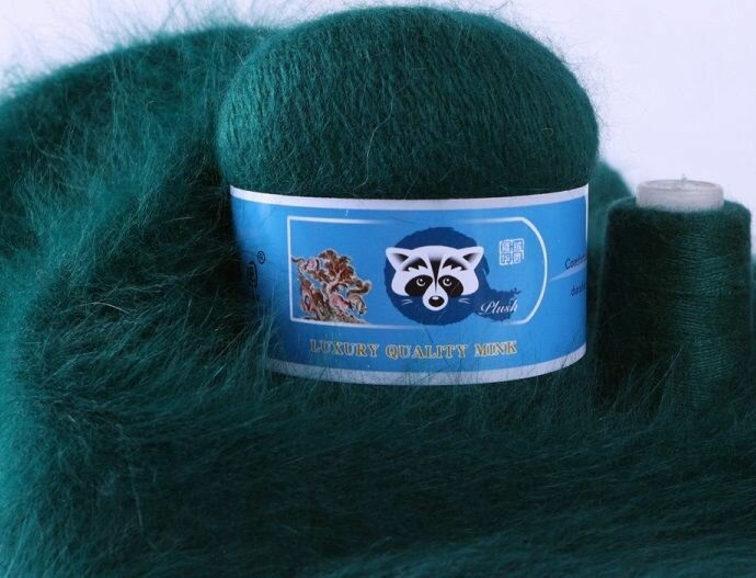Пряжа Menca Пух норки 805 тёмный изумруд (50г/350м, упаковка 5 мотков+5 катушек)