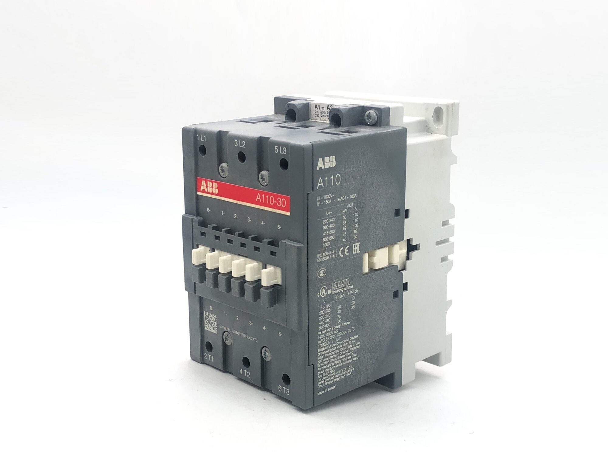 Контактор А110-30-00 (110А АС3) катушка управления 220В АС ABB