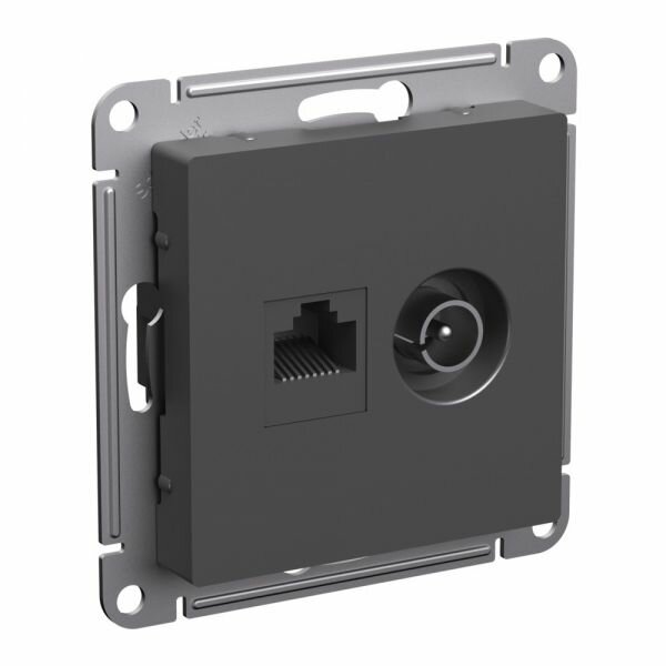 1 шт. Systeme Electric AtlasDesign Базальт Розетка двойная ТВ + компьютерная RJ45, кат. 5Е, ATN001489