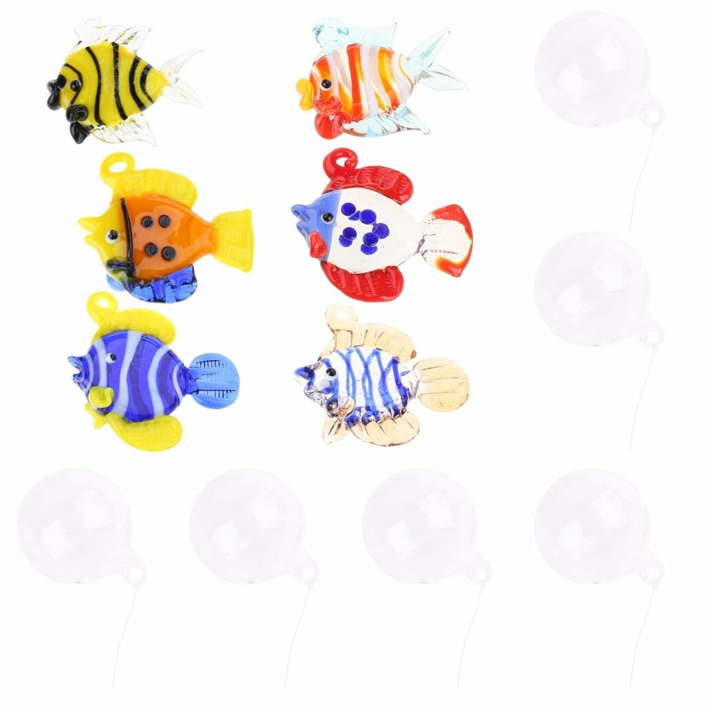 Декоративная скульптура, Стеклянные плавающие подвески - подвеска с пузырьковой рыбой 13-18 C, набор из 6 штук