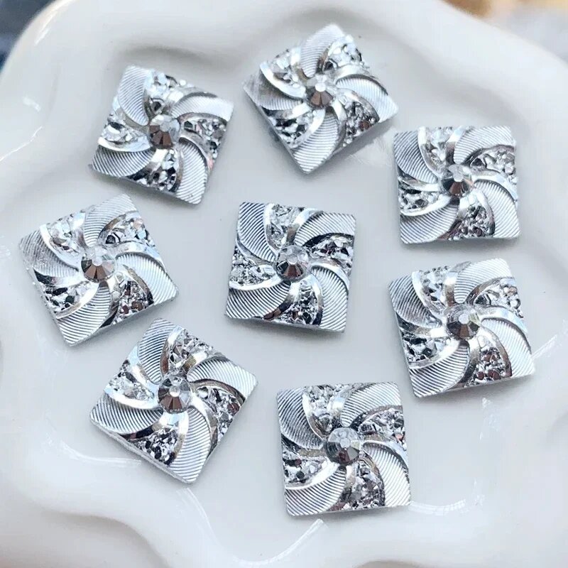 Стразы полимерные Hua Nv квадратные 10 мм 40 шт Серебряный, Silver