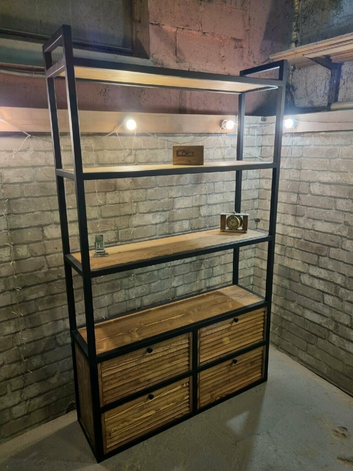 Стеллаж "EasyLOFT" в стиле лофт, с ящиками для фруктов и овощей, 120х35х200 см.
