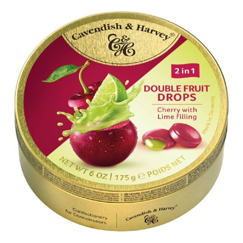 Леденцы CAVENDISH & HARVEY Double Fruit Cherry with Lime с жидким центром /жесть/ 175г
