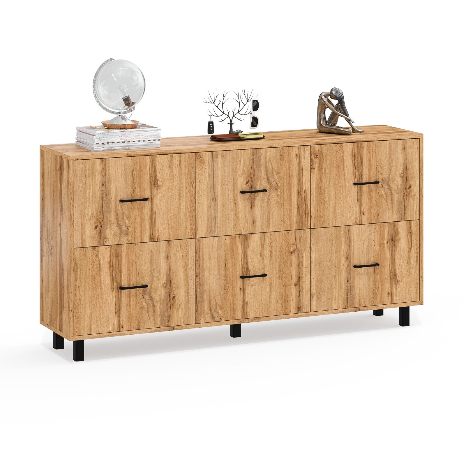 Большой комод РВК 127-1704 с шестью ящиками, цвет дуб вотан, ШхГхВ 170,4х37,4х87 см.