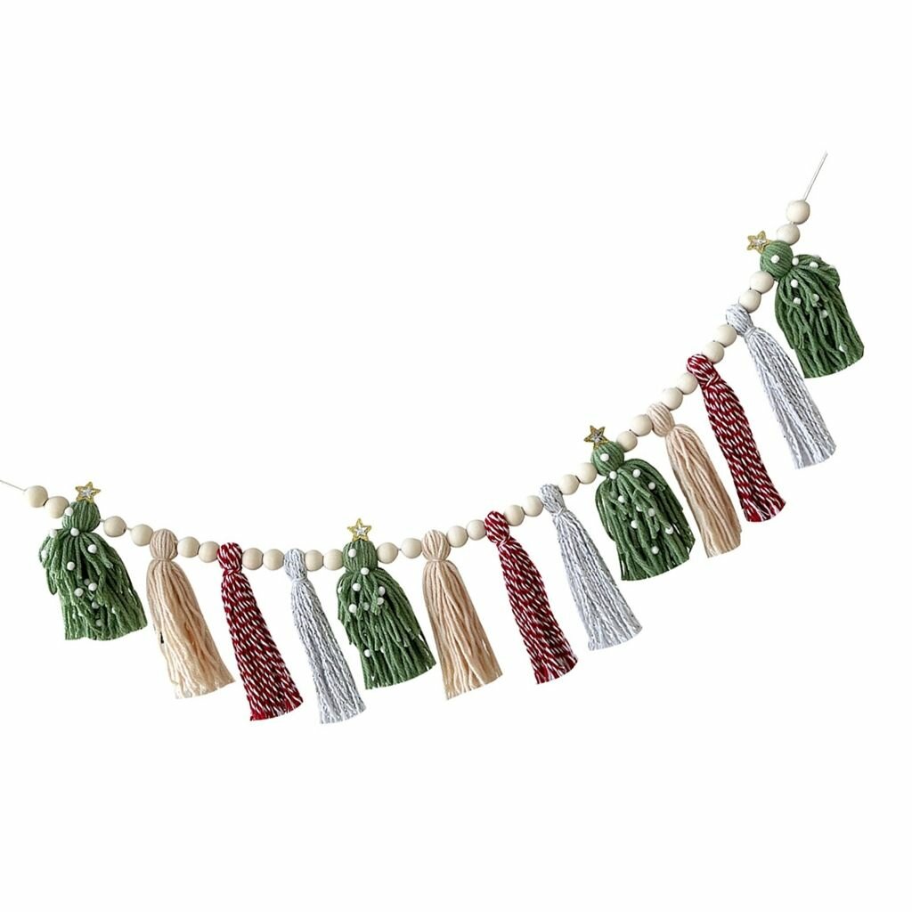 Рождественские кисточки-гирлянды с деревянными бусинами, настенные овсянки, баннеры, украшение для фестивалей, вечерние украшения каминной полки