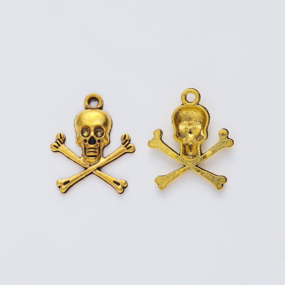 Металлические винтажные кулоны с черепами (20 шт) Ancient Gold