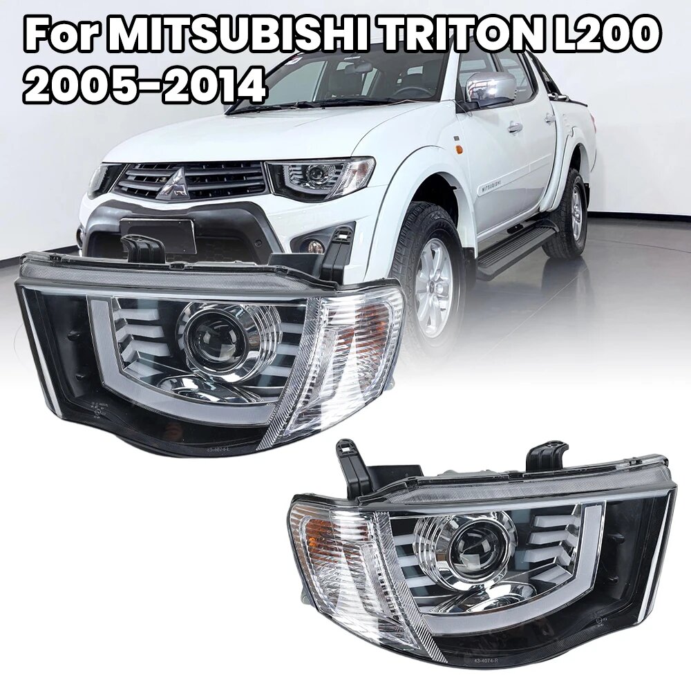 Светодиодные фары для MITSUBISHI TRITON L200 2005-2014, фара с галогенным боковым фонарем, указатель поворота, угловая лампа DRL, 1 pair headlights