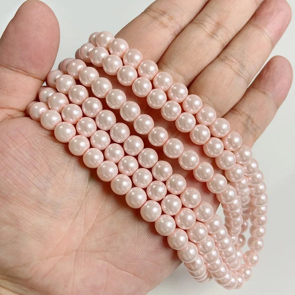 Розовые жемчужные бусины 8 мм, 43-46 шт, NO.10 Light Pink