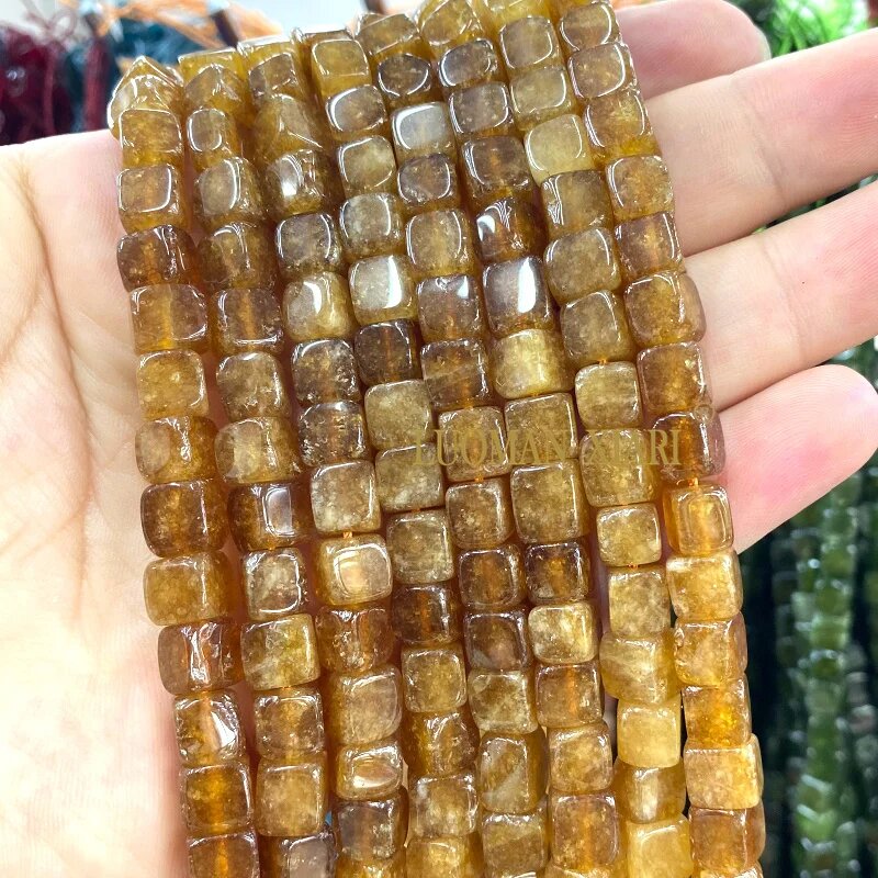 LUOMAN XIARI Бусины из халцедона и цитрина для украшений 7-8mm 46-48pcs, citrine color