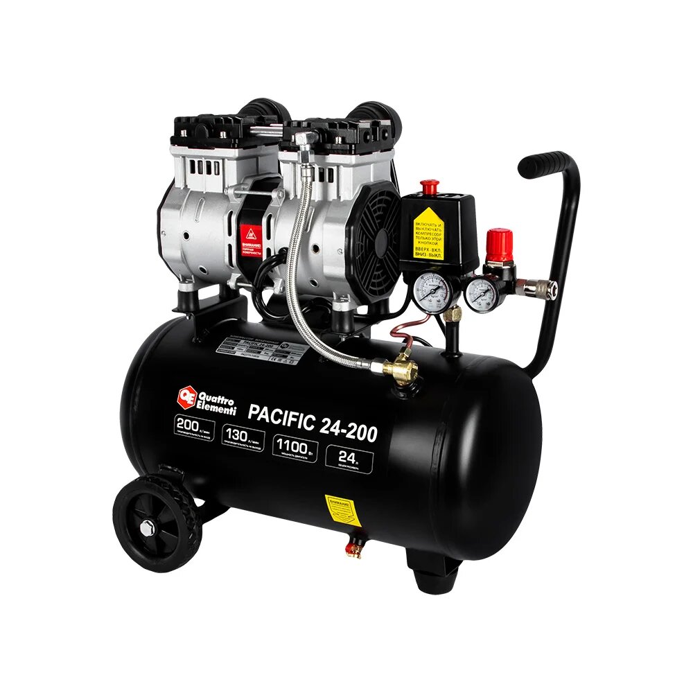 Безмасляный поршневой компрессор QUATTRO ELEMENTI PACIFIC 24-200 200 л/мин, 24л, 1,2 л. с, 8 бар 915-335
