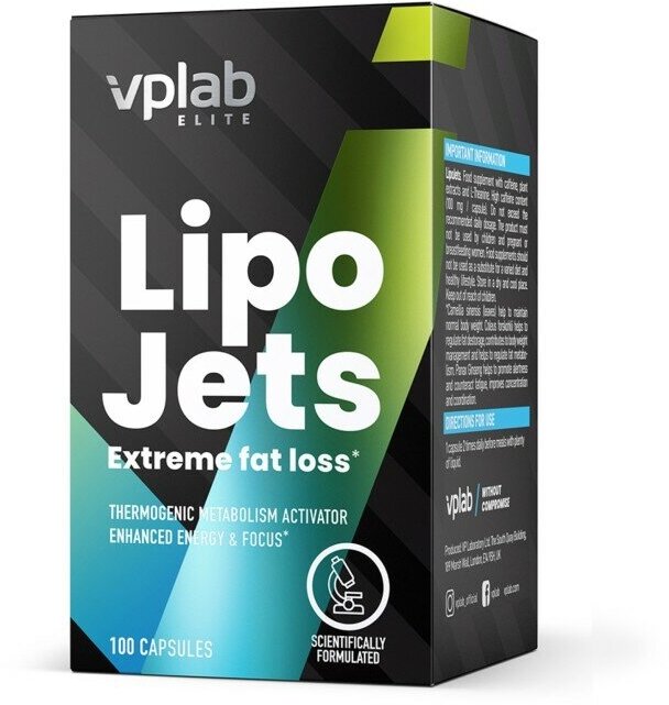Жиросжигатель Lipo Jets 100 капсул, комплексный капсулированный термогеник.