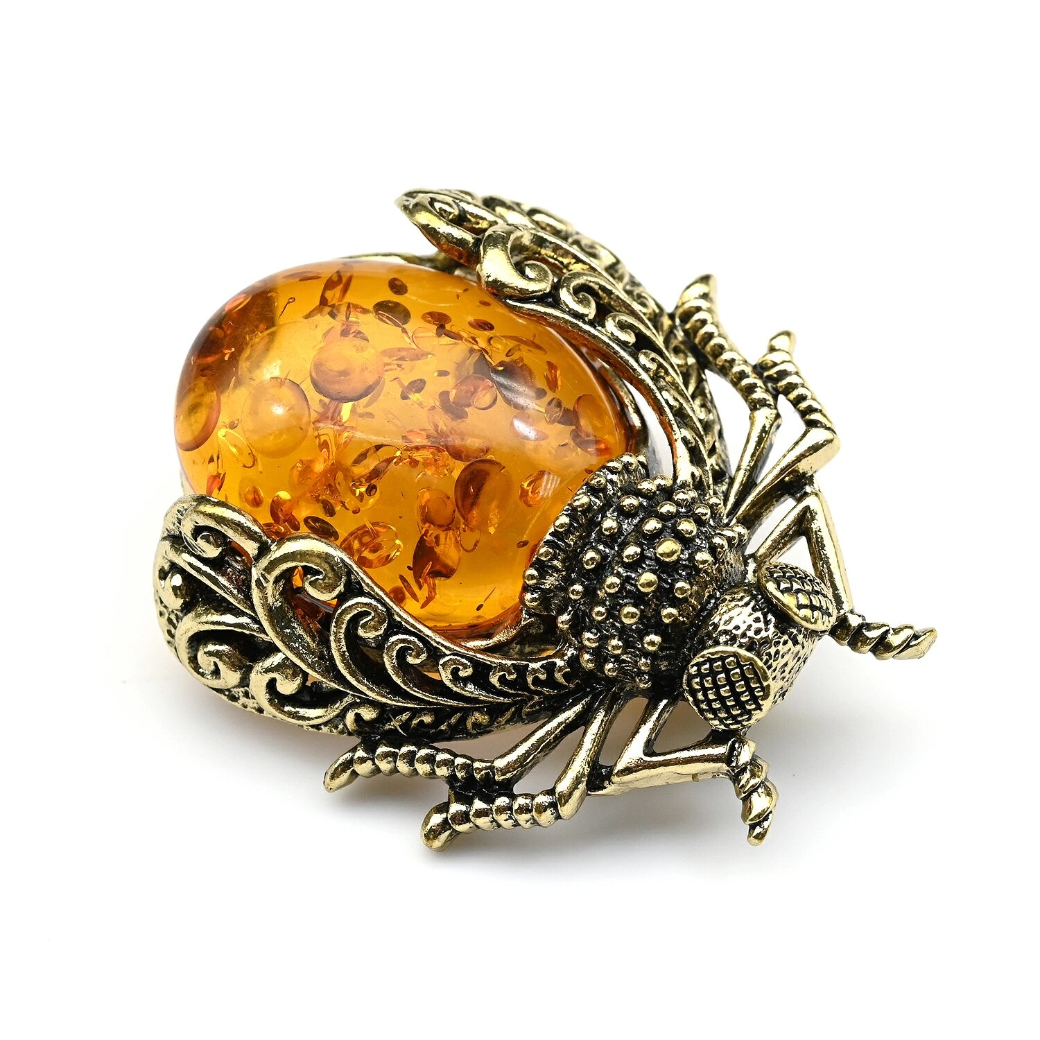 Брошь, янтарь