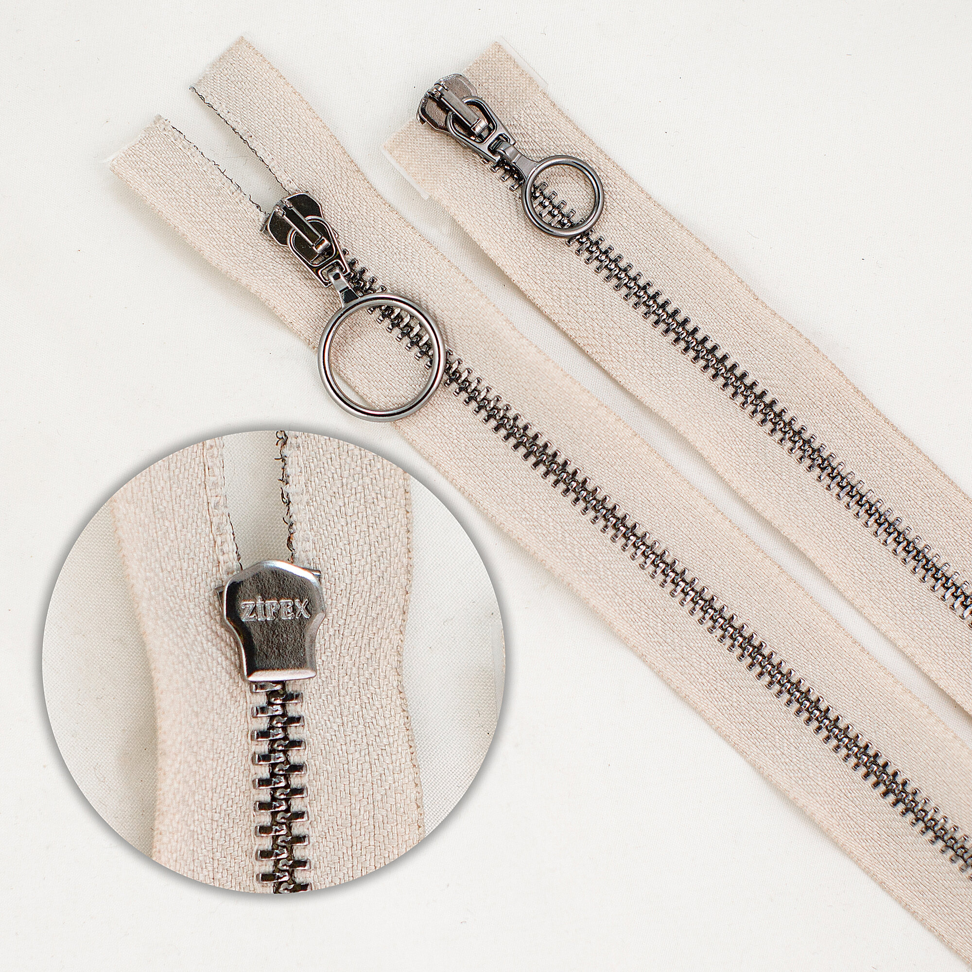 Молния Zipex металлическая Т5 2-замковая, тёмный никель, 90 см, 1шт/упак, молочный