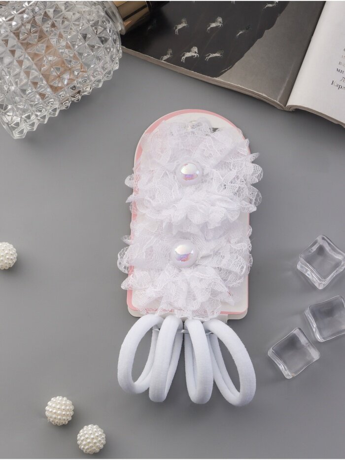 Набор для волос «Милашка», 2 зажима, 4 резинки, кружева, белый