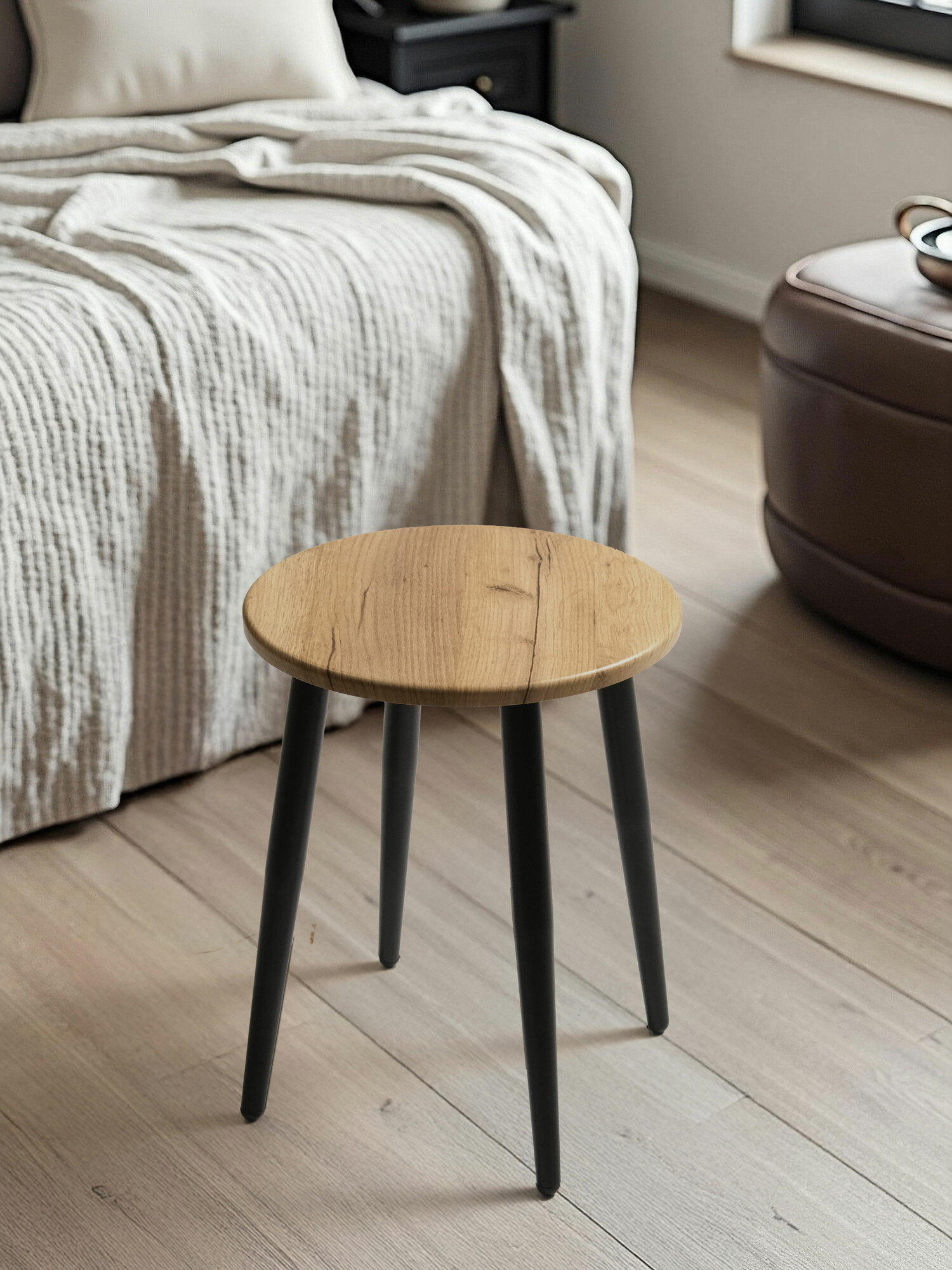 Табурет Mr.Koff, для кухни, круглый, металл/МДФ, светло-коричневый