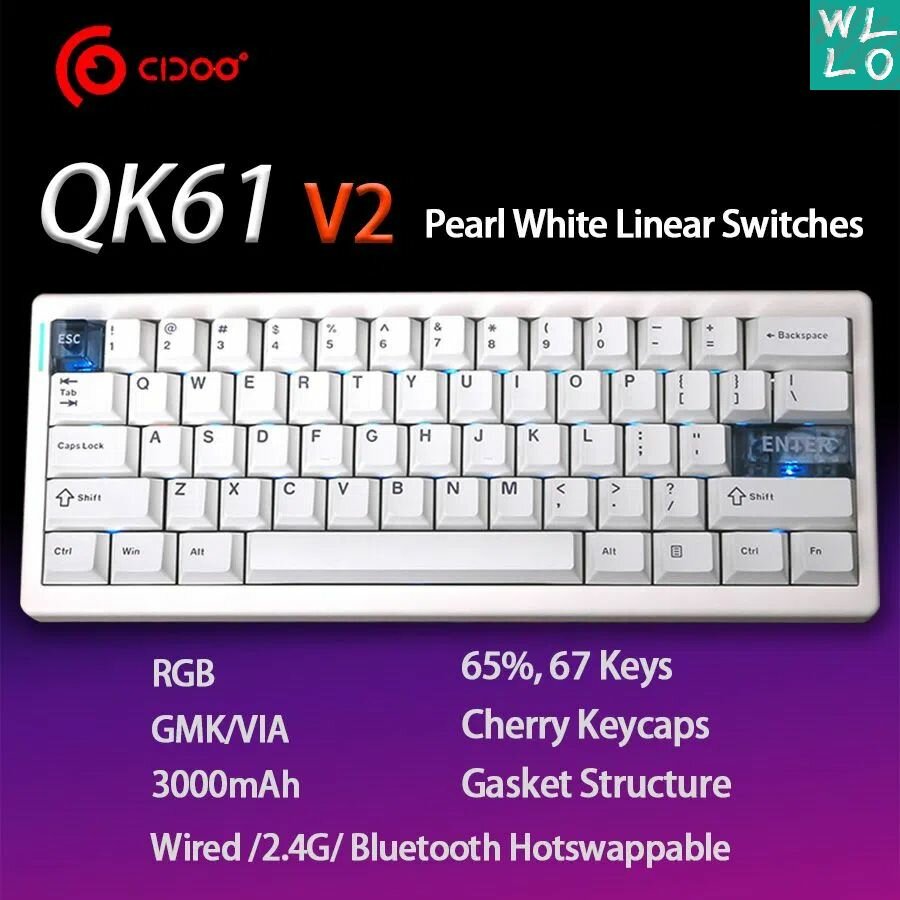 Cidoo Игровая клавиатура проводная QK61 V2, Английская раскладка, белый