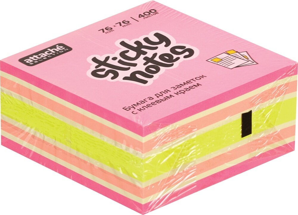 Блок-кубик Attache Selection, куб, 76х76 мм, клубничный микс, 400 листов