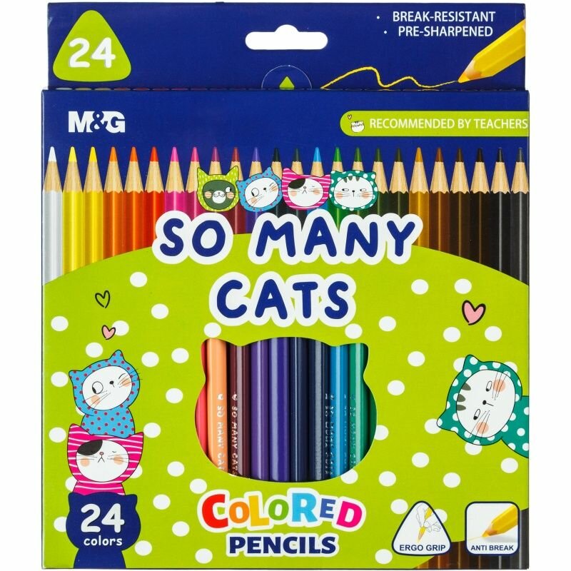 Цветные карандаши M&G "So Many Cats", деревянные, трехгранные, 24 оттенка