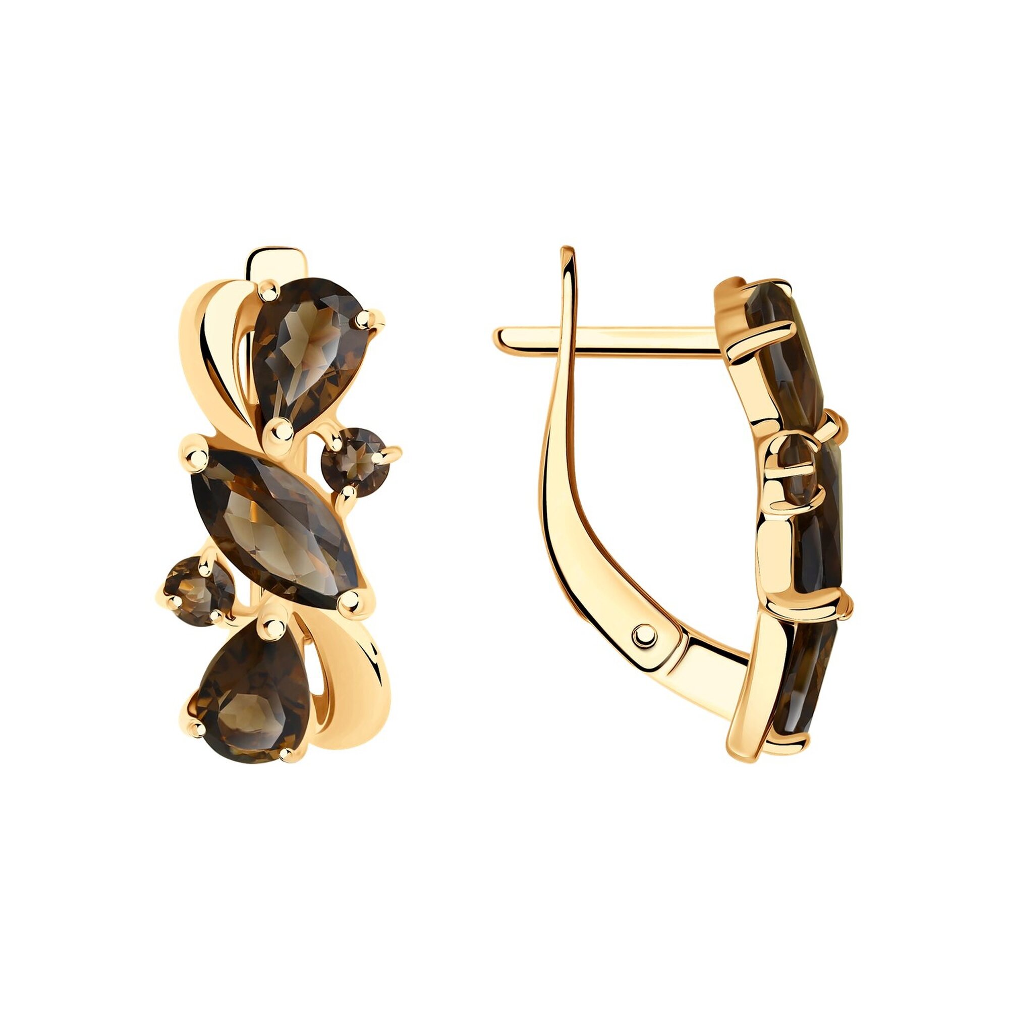 Серьги, серебро, 925 проба, золочение, раухтопаз