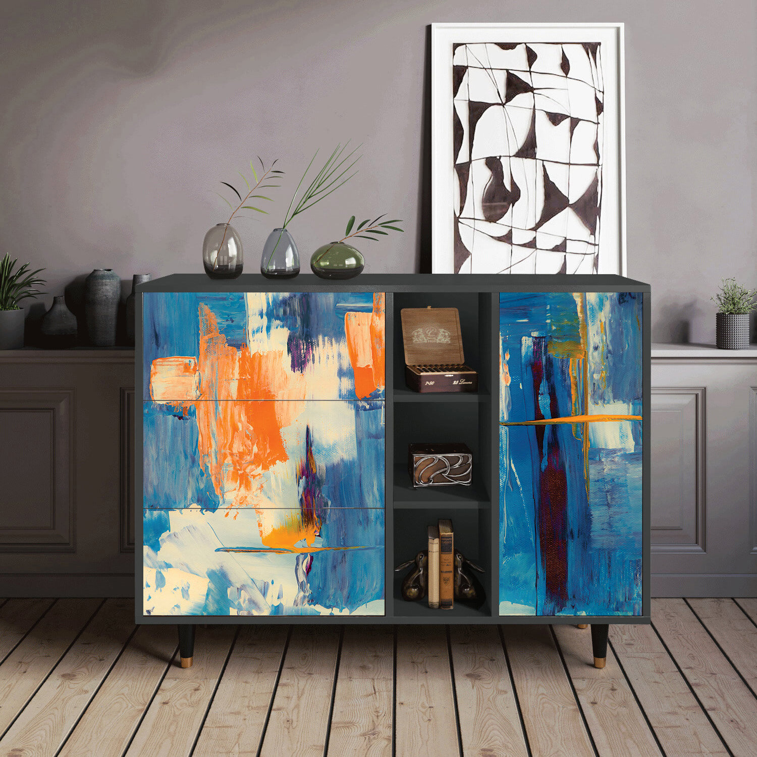 Комод - STORYZ - BS2 Abstract Expressionism, Разер - 125 x 97 x 48 см , Цвет корпуса - Антрацит