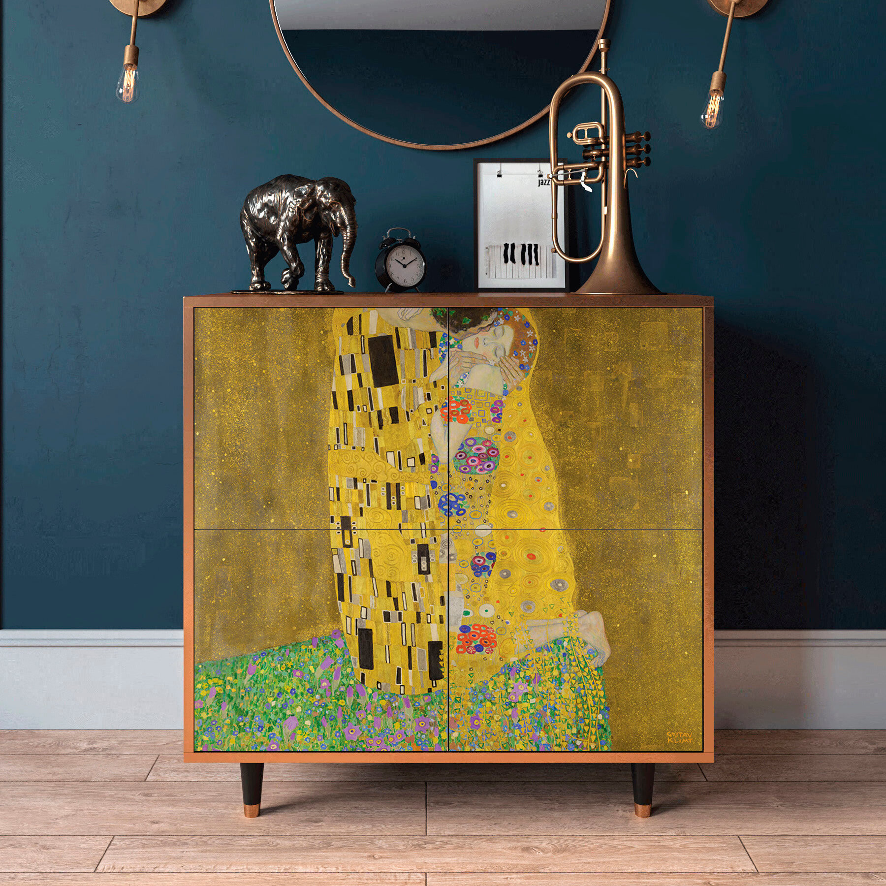 Комод - STORYZ - BS3 The Kiss by Gustav Klimt , Размер - 94 x 96 x 48 см, Цвет корпуса - Орех