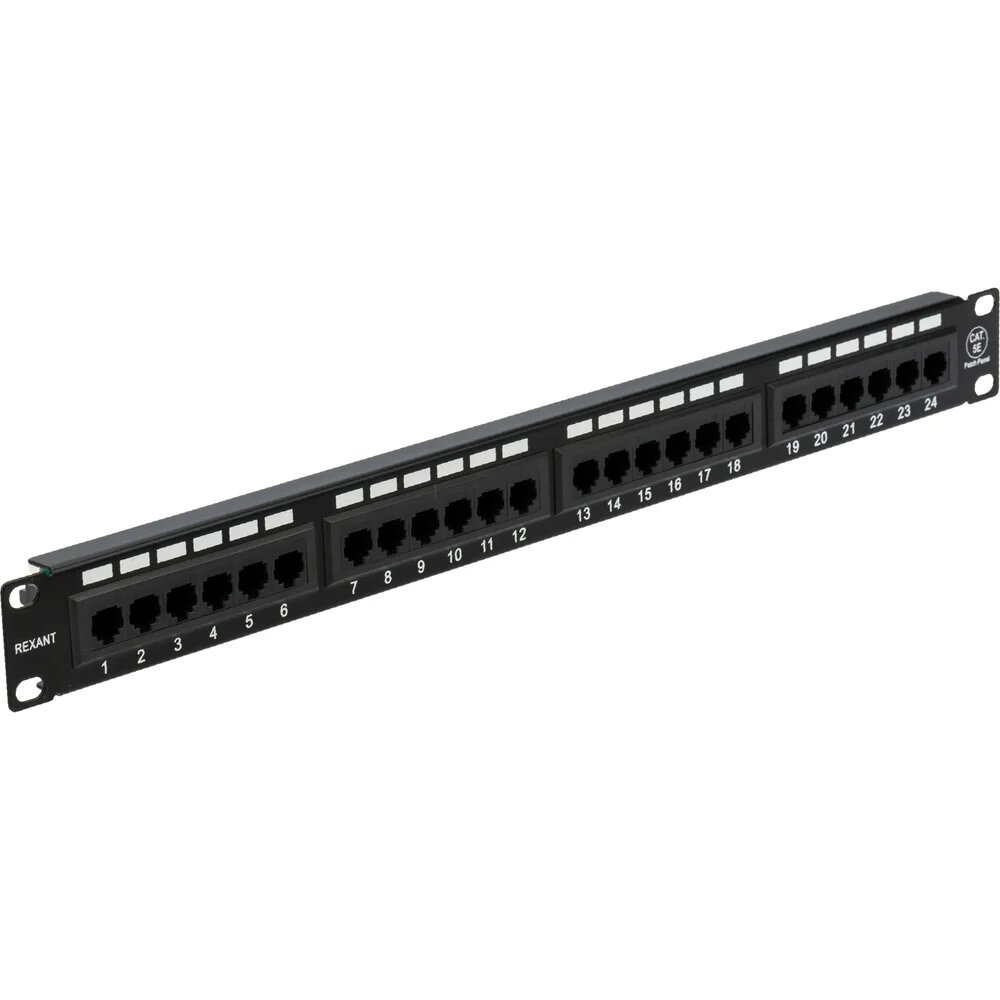 Патч-панель REXANT 19", 1U, 24 порта, UTP, RJ-45, CAT 5e 04-0021