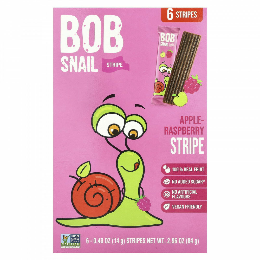 Bob Snail, Fruit Stripe, яблоко и малина, 6 шт, 14 г (0,49 унции)